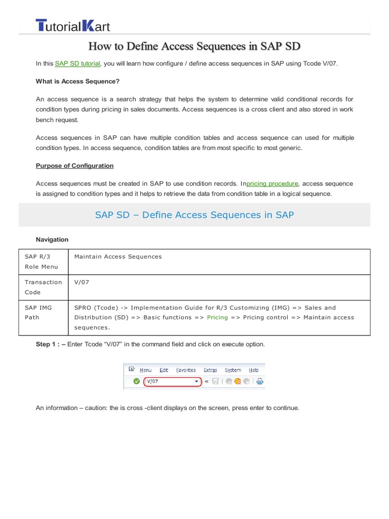 SAP SD - Define Access Sequences in SAP | PDF | Credit | Finance & Money Management