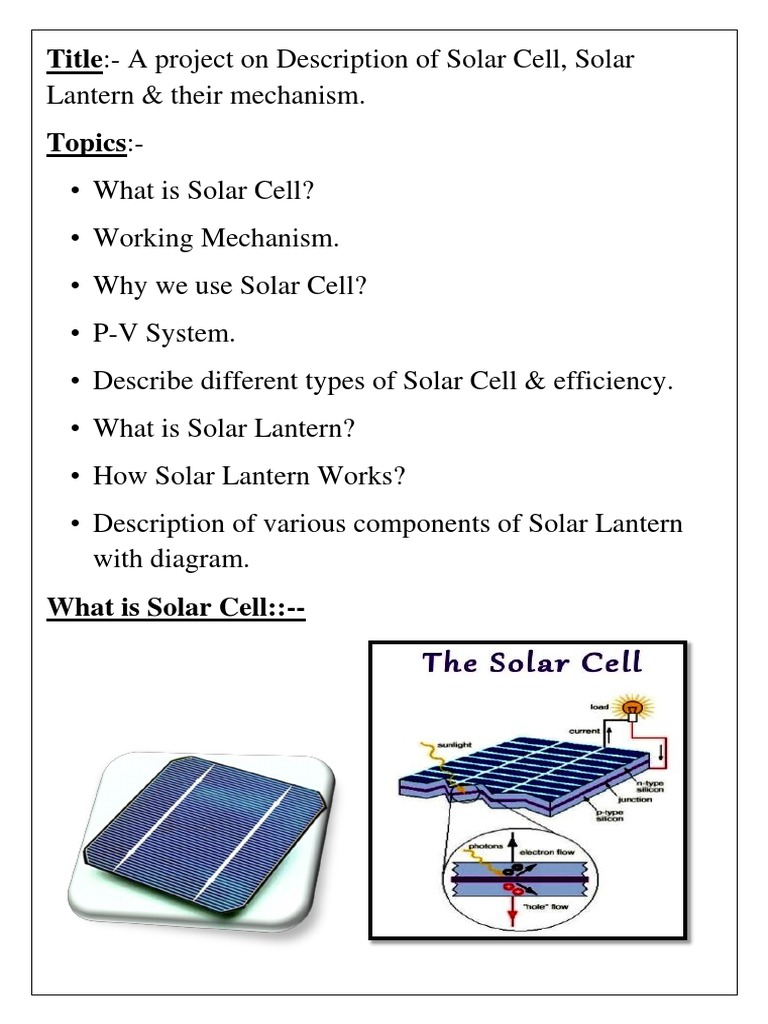 Title:-A Project On Description of Solar Cell, Solar | PDF | Solar Cell ...