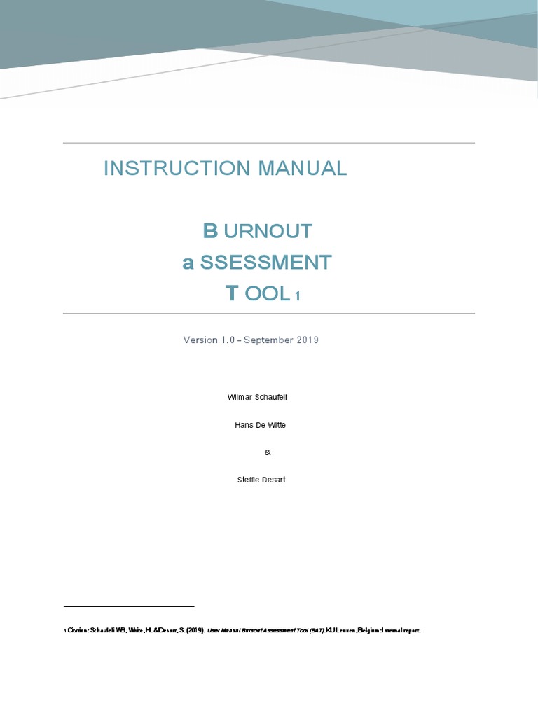 Burnout Assessment Tool English Manual | PDF | Occupational Burnout ...