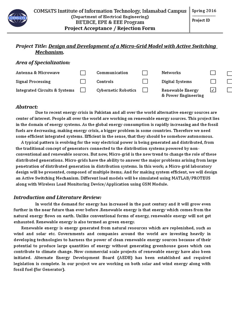 Project Acceptance / Rejection Form | PDF | Renewable Energy ...