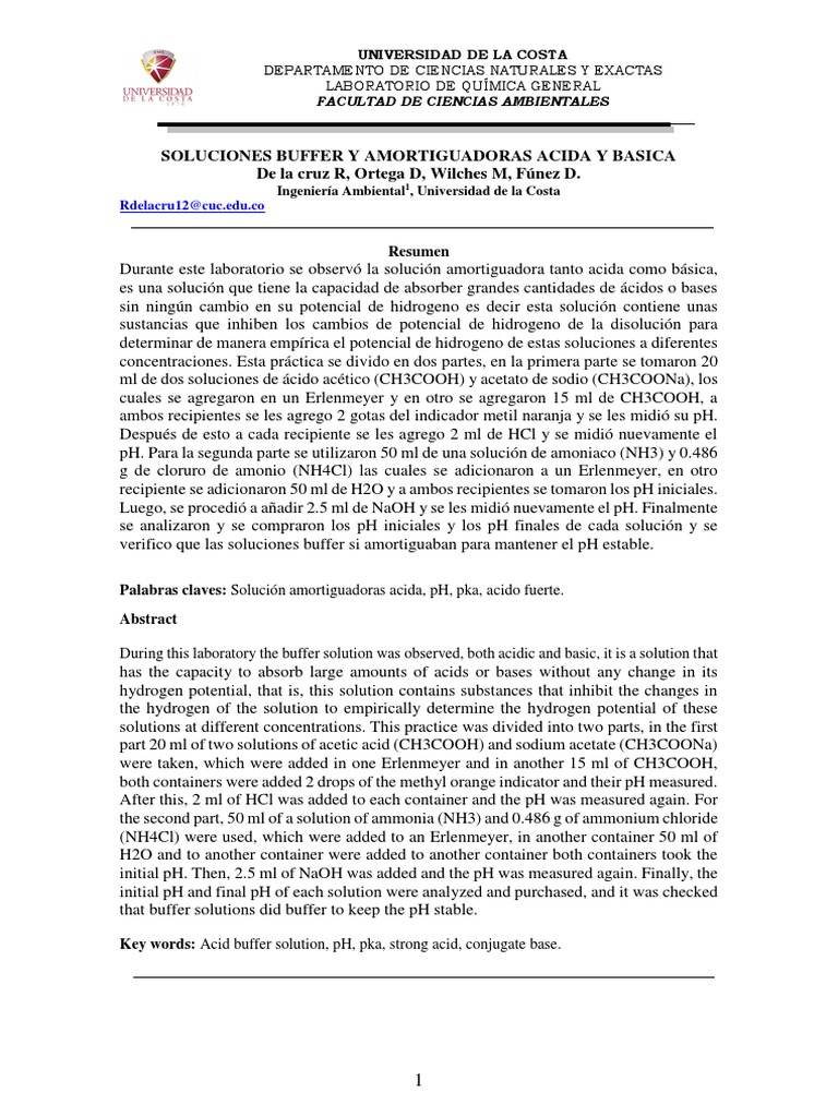 Informe Tampon Buffer | PDF | Solución tampón | Ph