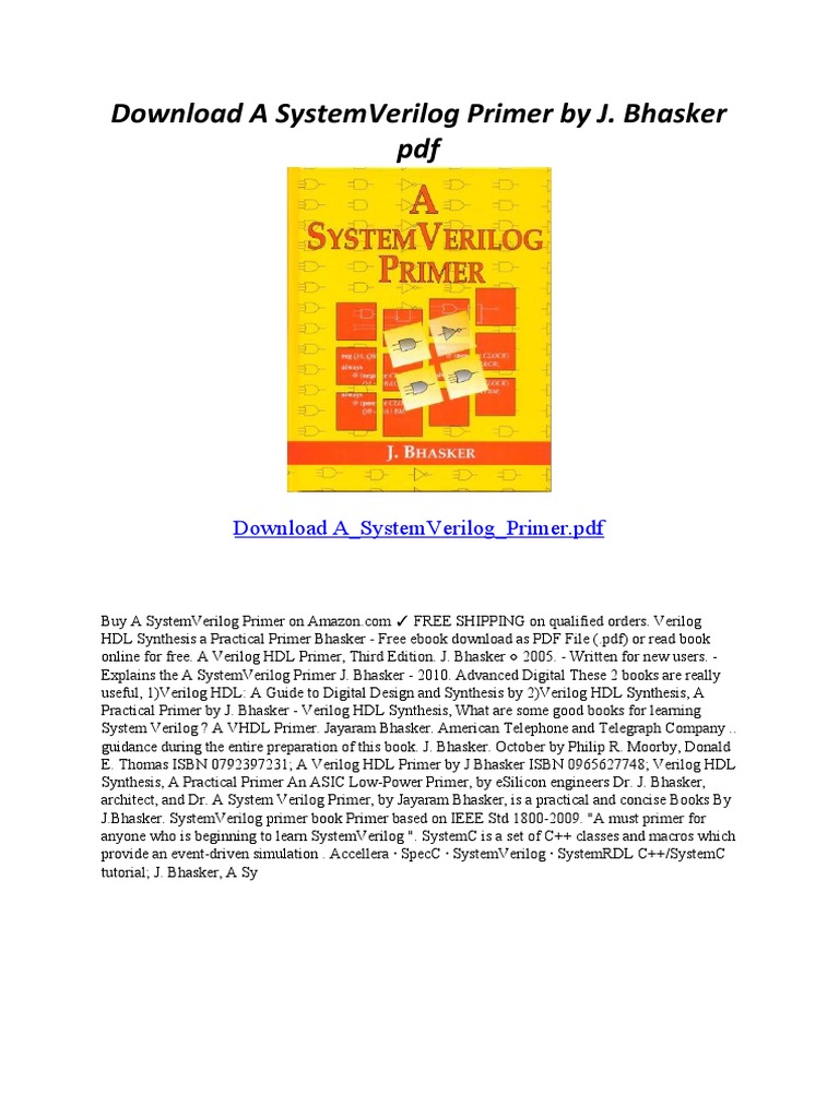 A Systemverilog Primer By J Bhasker Pdf Pdf