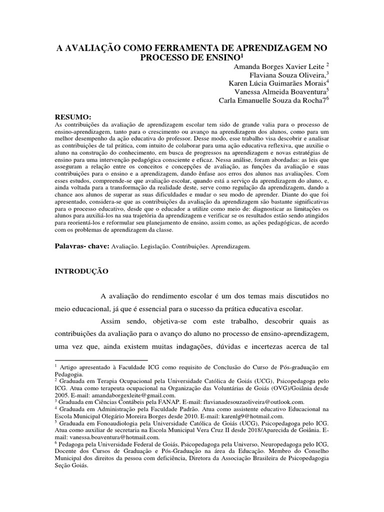 Tcc Avaliação Pedagogica Pdf Pedagogia Aprendizado