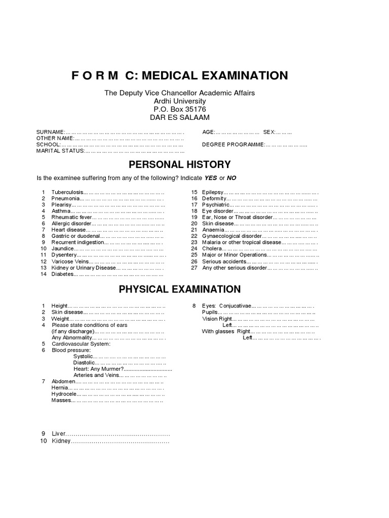 FORM C Medical Examination | PDF | Blood Pressure | Rtt