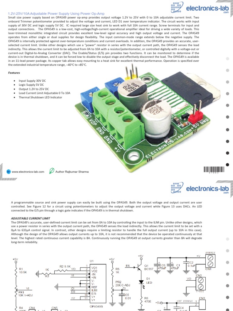 1.2V 25V10A Adjustable Power Supply Using Power Op Amp | PDF ...