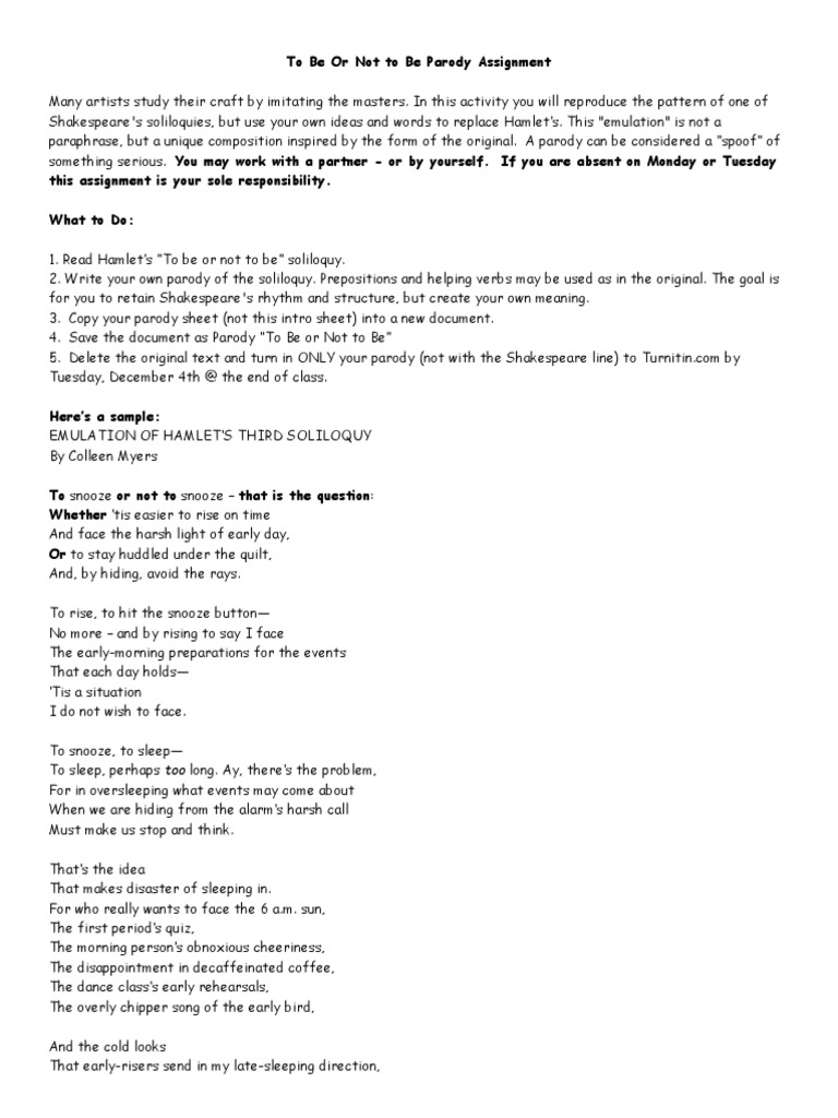 Act III Hamlet To Be or Not To Be Parody Assign | PDF | Quotations | Works