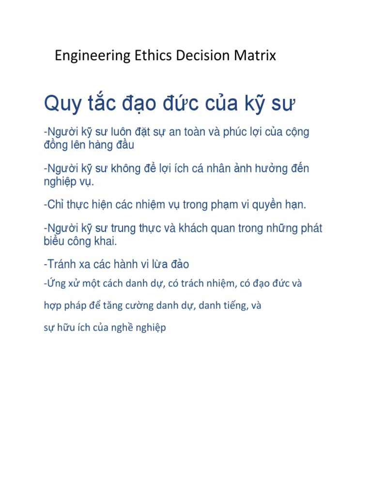 Engineering Ethics Decision Matrix | PDF