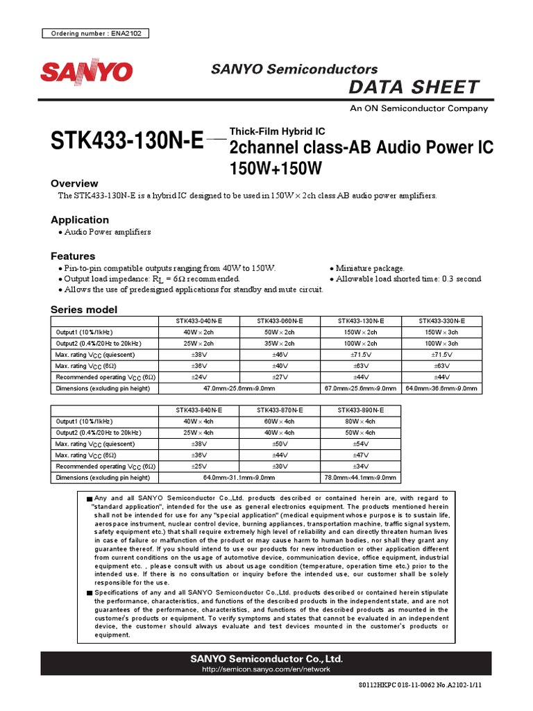 STK433 130N e PDF | PDF | Capacitor | Power Supply