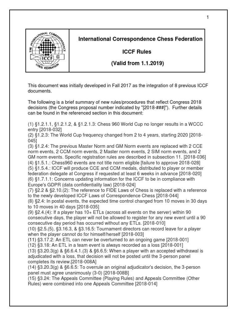 ICCF Rules - Final Update For 2019 - Corrected 2-10-19 | PDF | Abstract ...