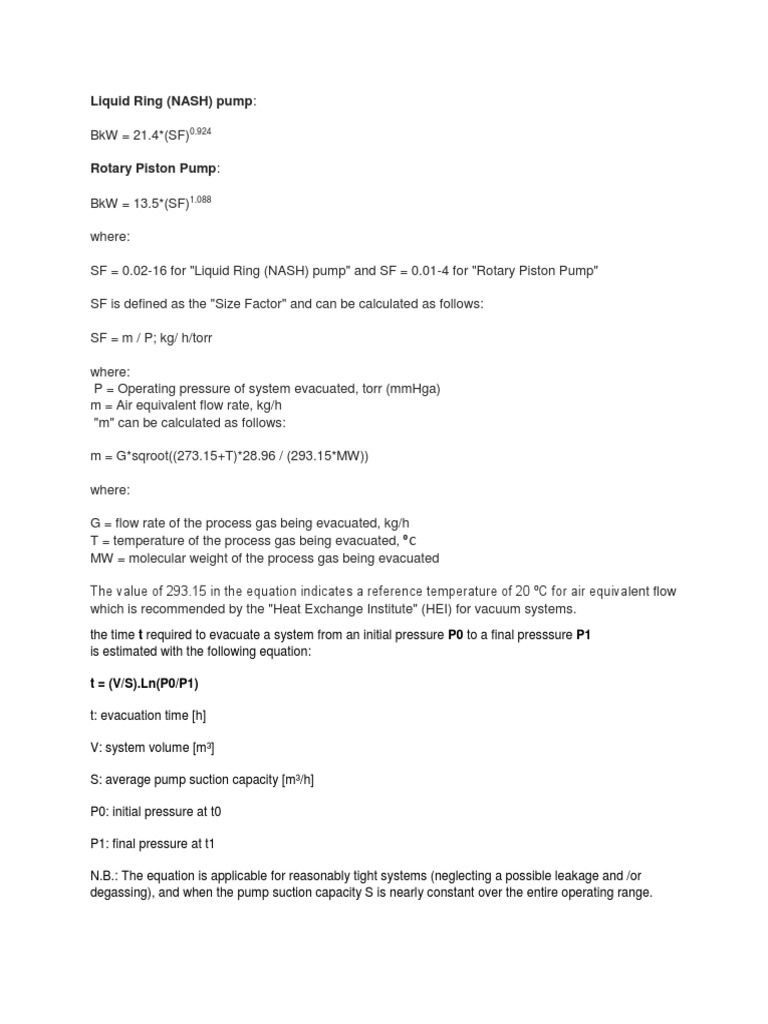Vacuum Pump Sizing and Calculations | PDF | Technology & Engineering