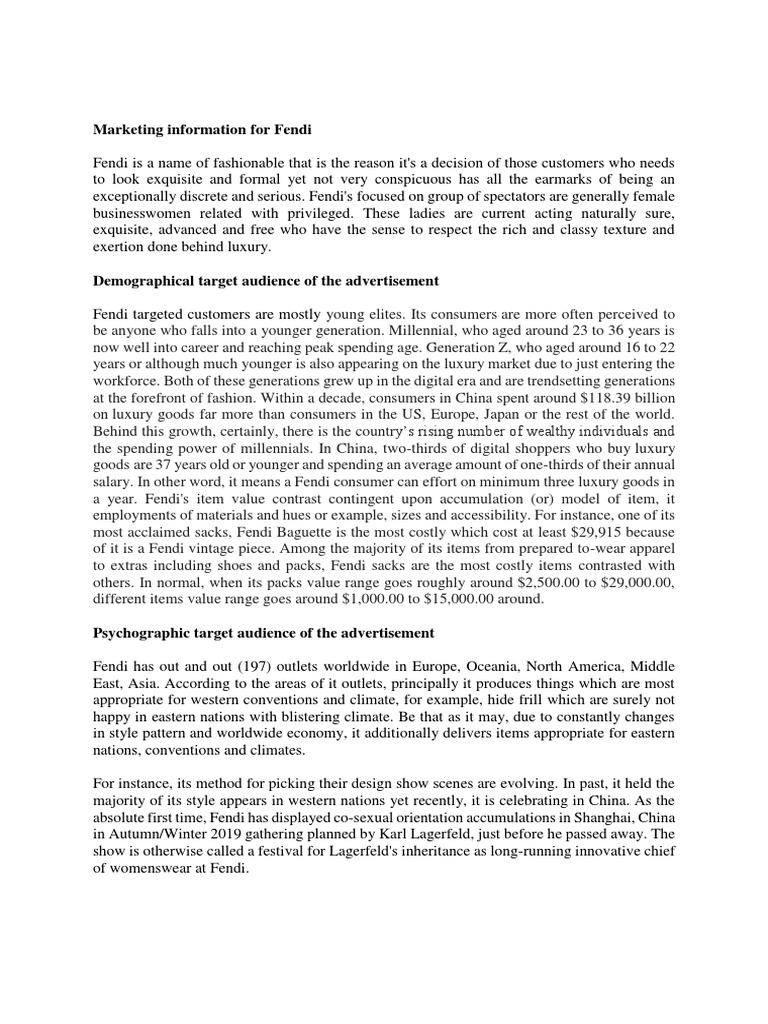 Marketing Information For Fendi | PDF | Luxury Goods | Fashion
