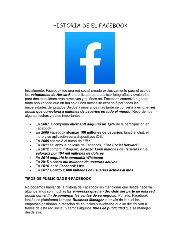 Historia y Publicidad en Facebook | PDF | Facebook | Publicidad