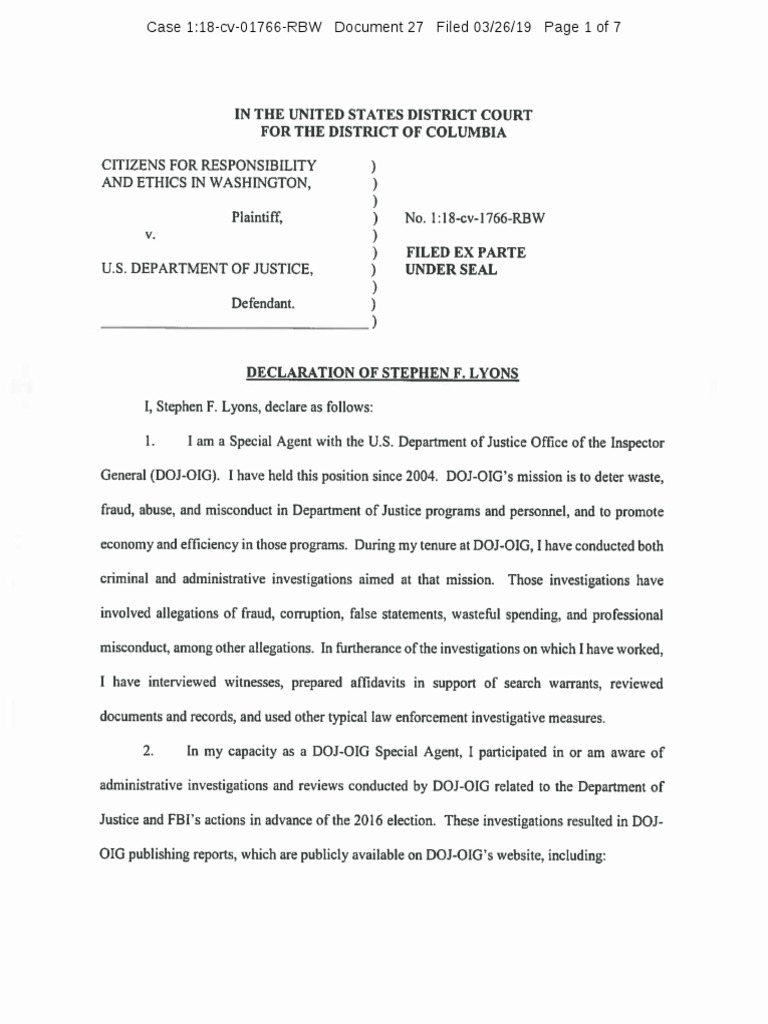 Agent Lyons Declaration | PDF | Finance & Money Management