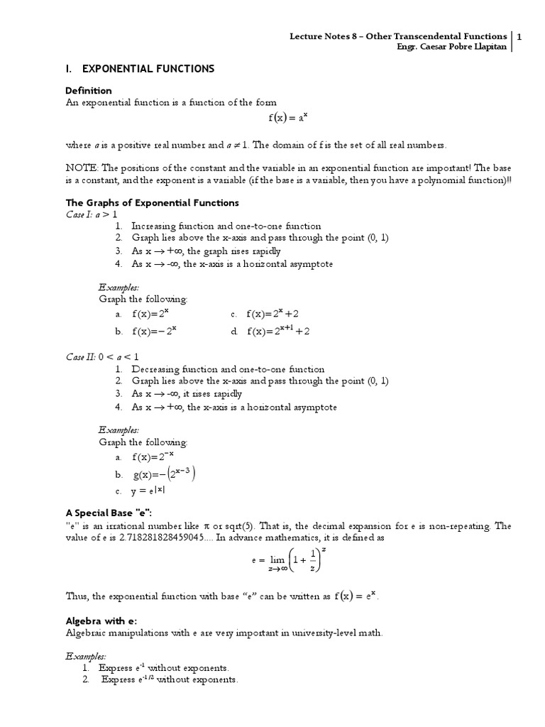 Lecture Notes 8 Other Transcendental Functions | PDF | Logarithm ...