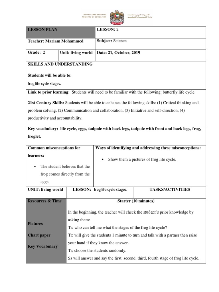 Frog Life Cycle - Lesson 2 | PDF | Frog | Lesson Plan