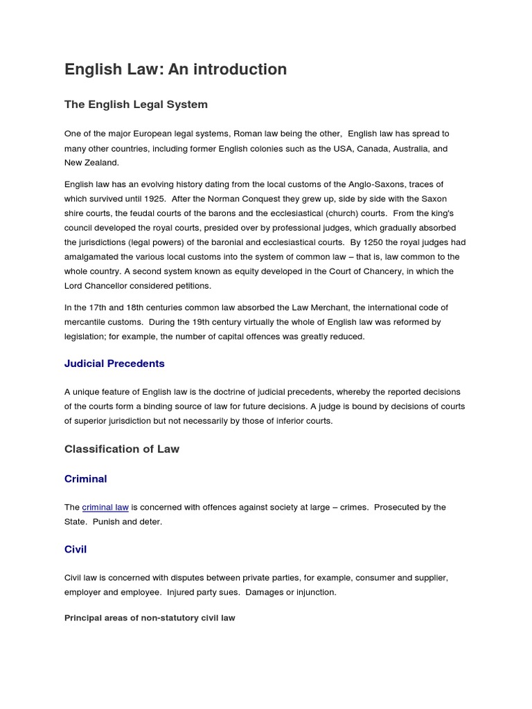 English Law: An Introduction: The English Legal System | PDF | English ...