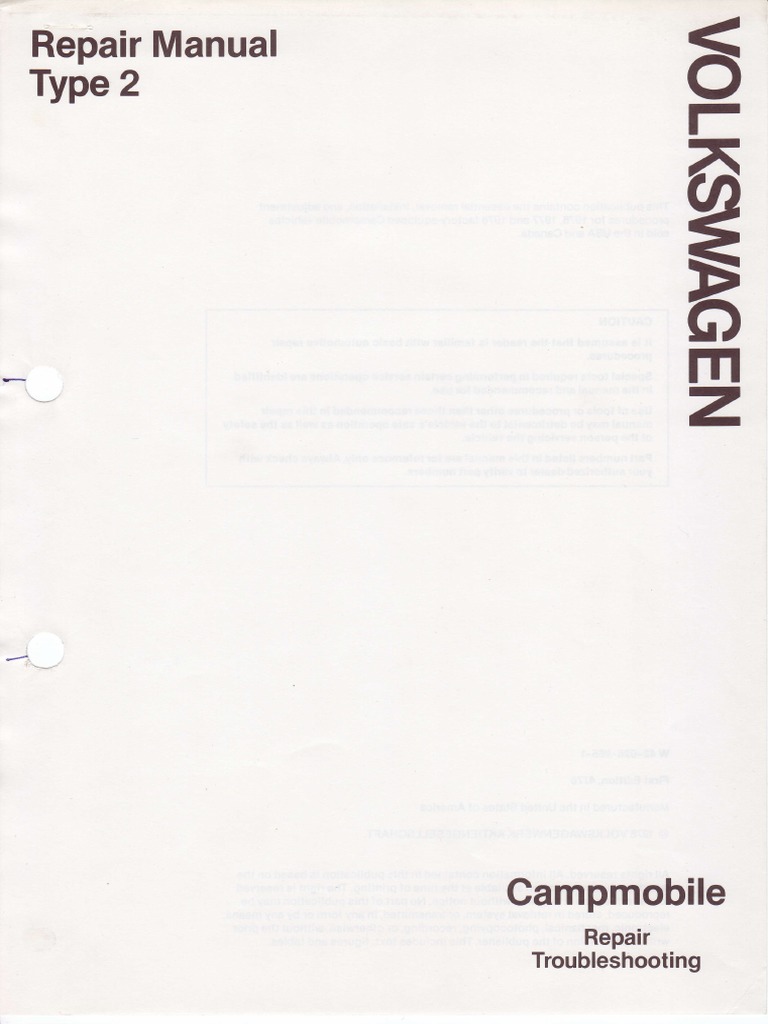 1978 VW t2 Westfalia Repair Manual | PDF | Electromagnetism | Electricity