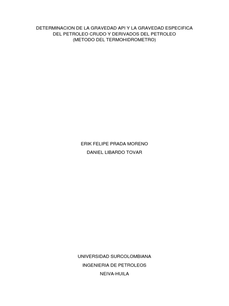 Gravedad API y La Gravedad Especifica Del Petroleo Crudo y Derivados ...