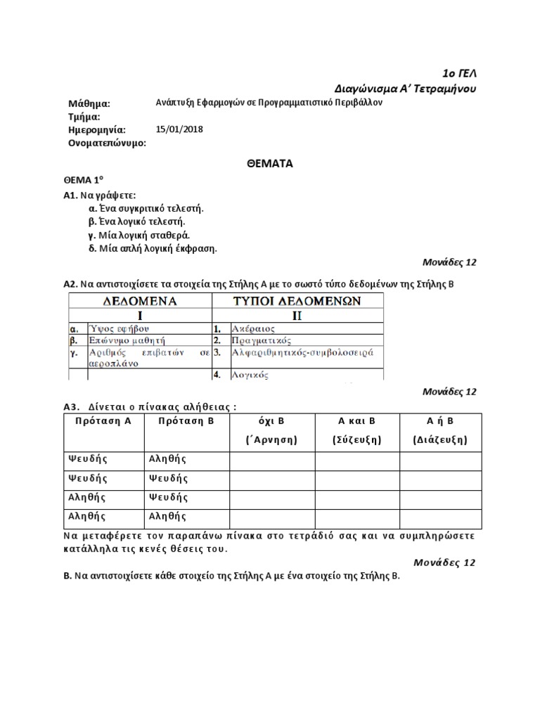 ΔΙΑΓΩΝΙΣΜΑ γ Θετικη ΑΕΠΠ | PDF