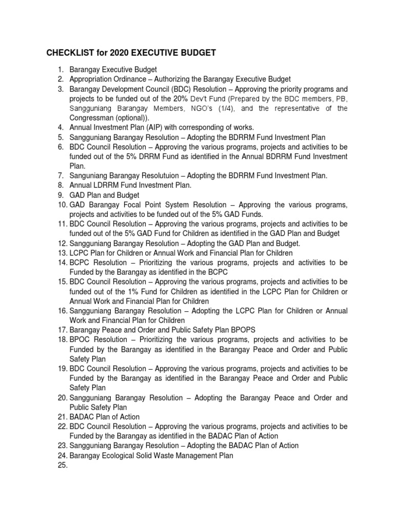 Checklist For 2020 Executive Budget | Download Free PDF | Government ...