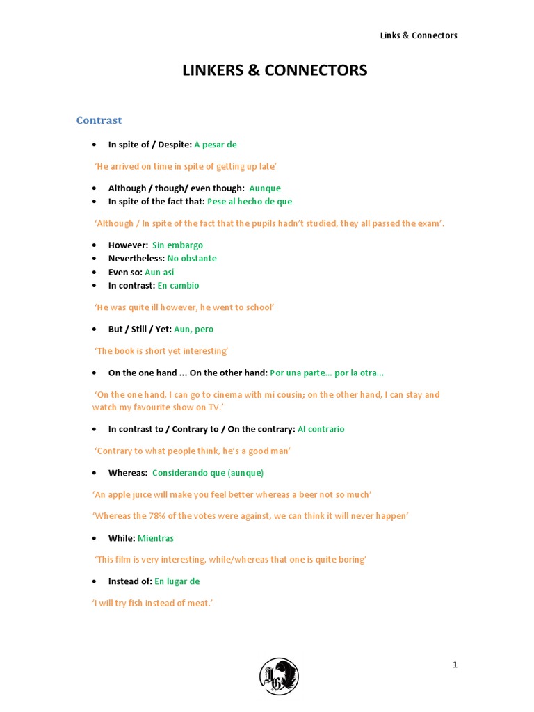 Linkers & Connectors: Contrast | PDF | Linguistics