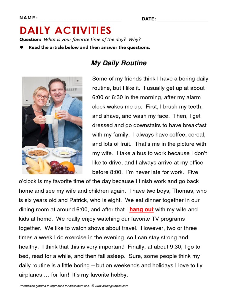 Daily Routine (Beginner A) Reading PDF | PDF | Reading Comprehension
