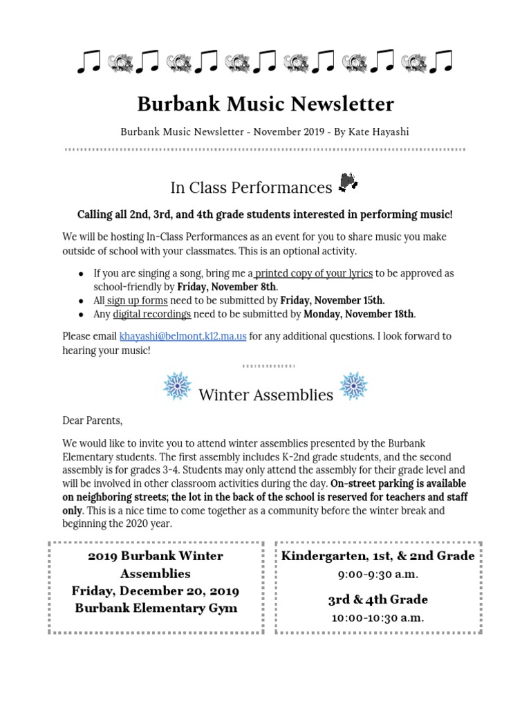 2019-2020 Music Newsletter November 2019 | PDF | Christmas And Holiday ...