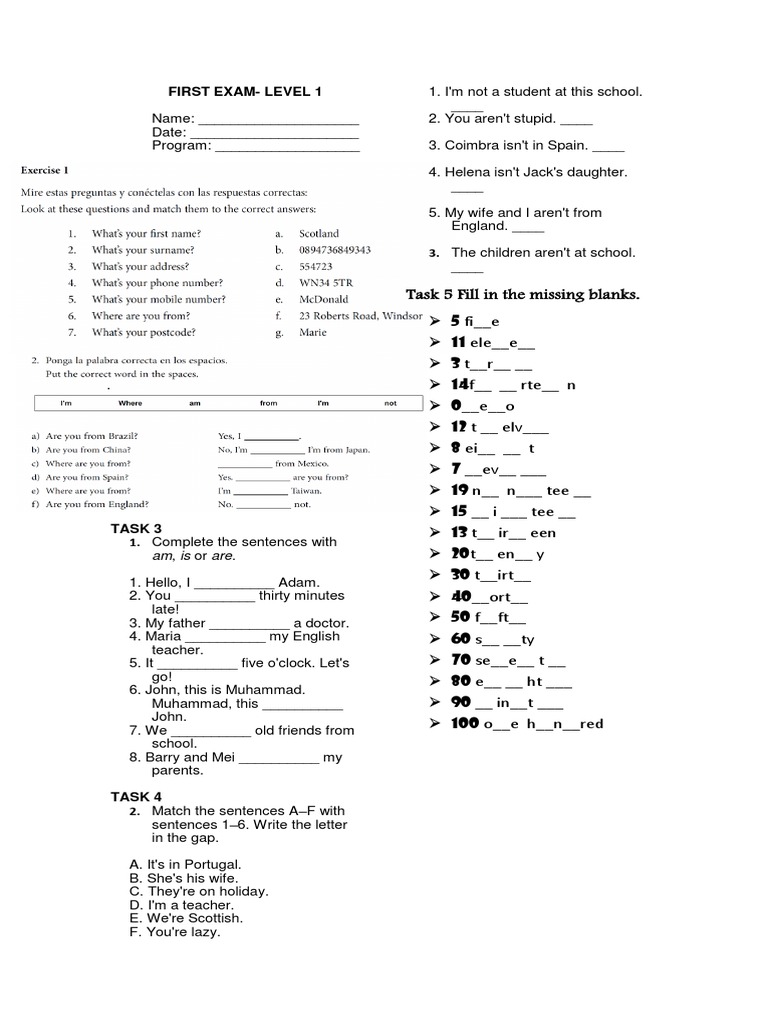 1st Exam Level 1 | PDF | Linguistics | Grammar
