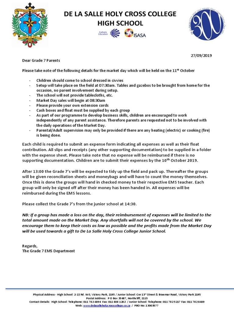 Grade 7 Market Day Letter | PDF | Business