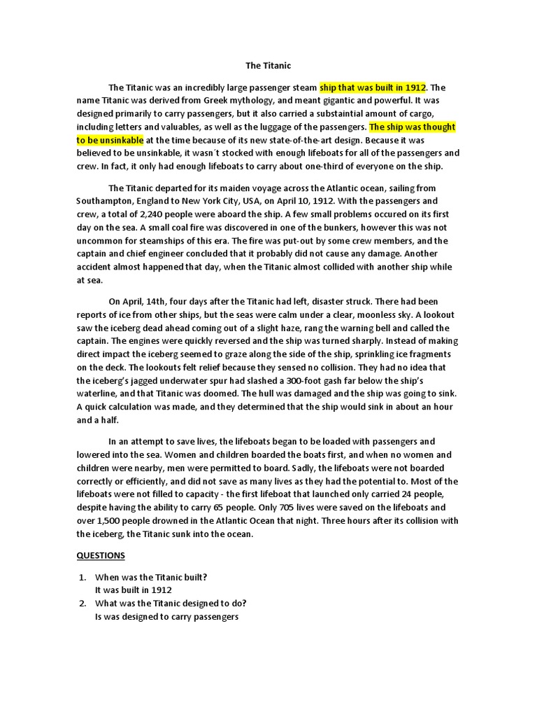 Passive Voice Reading Titanic | PDF | Rms Titanic | Steamship