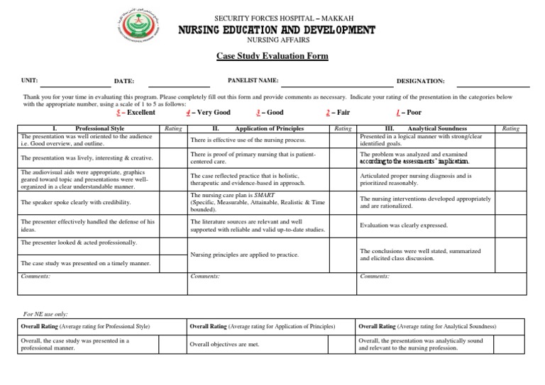 Nursing Case Study Evaluation Sheet | PDF | Nursing | Evidence Based ...
