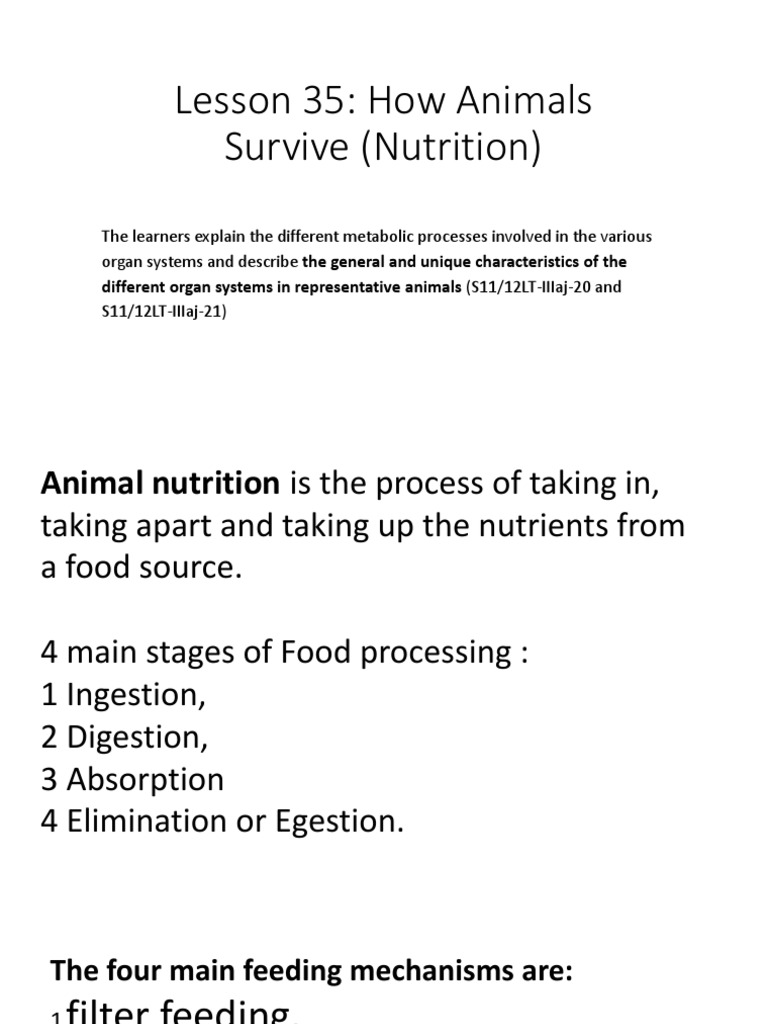 Lesson 35 How Animals Survive Nutrition | PDF