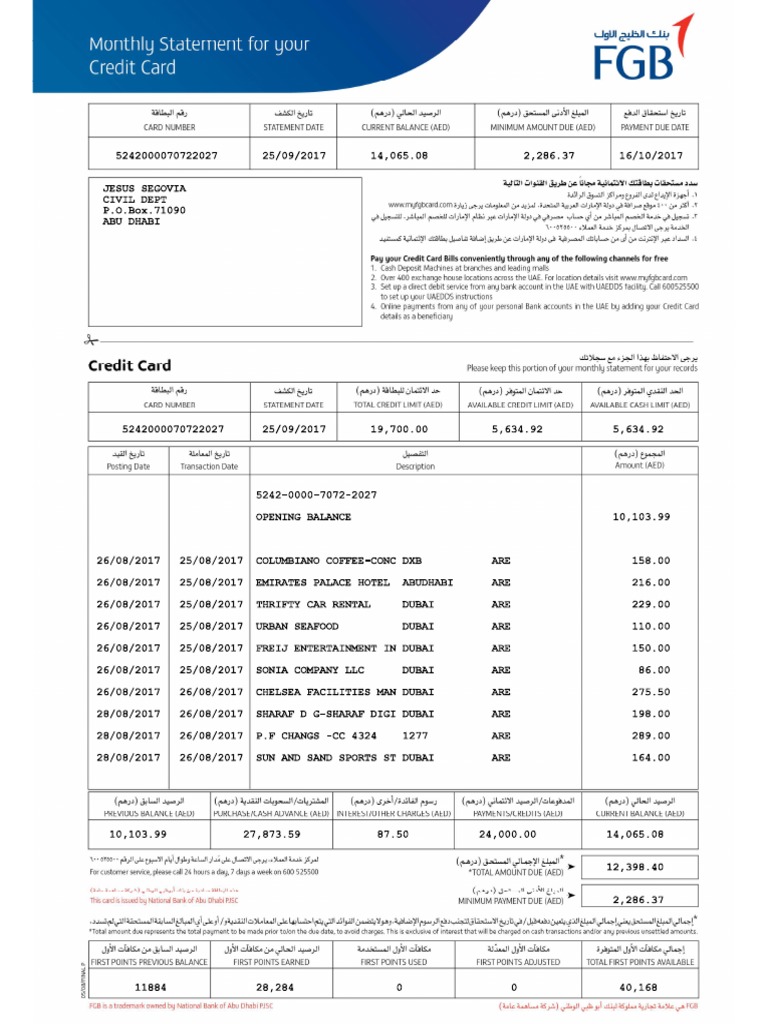 FGB Credit Card Statement | PDF