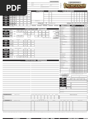 Pathfinder Rpg Character Sheet Printable