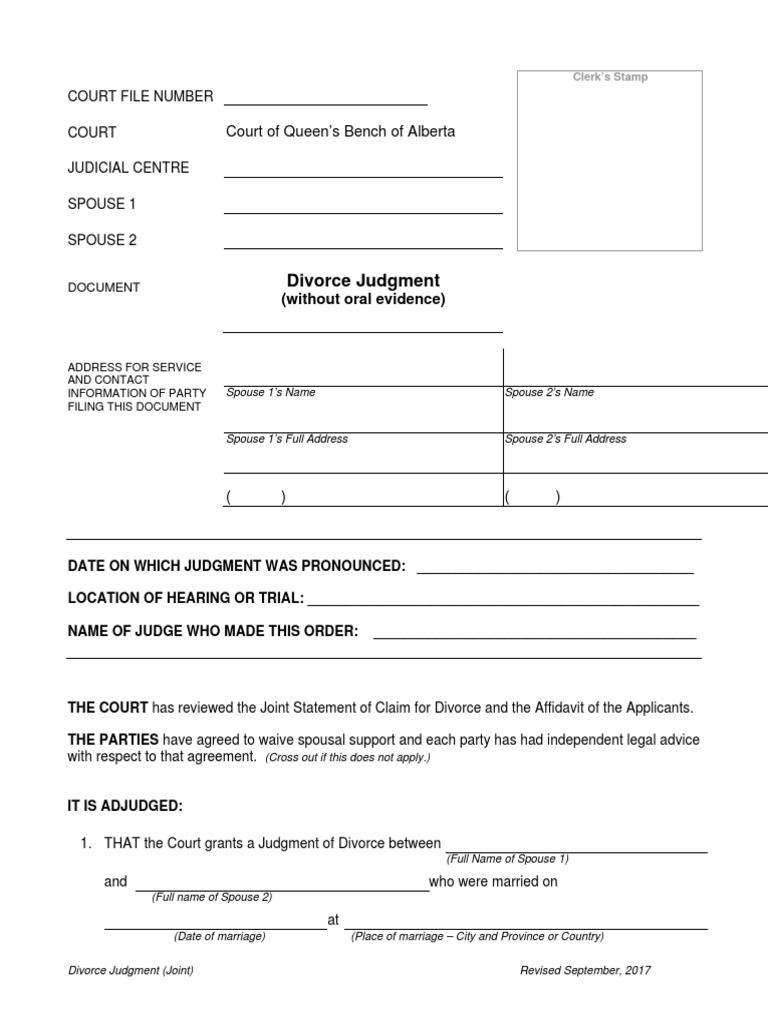 Joint Divorce Judgment | PDF | Affidavit | Judgment (Law)