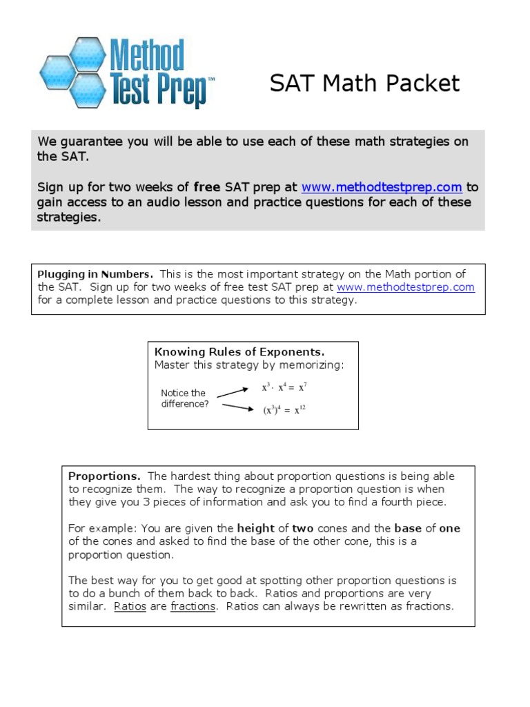 SAT Math Packet | PDF | Area | Sat