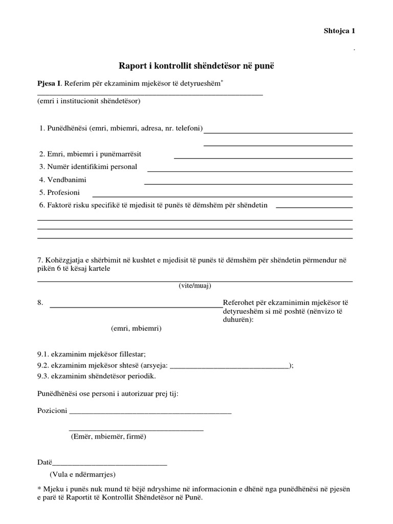 Aneksi 1 Raporti I Kontrollit Mjekesor | PDF