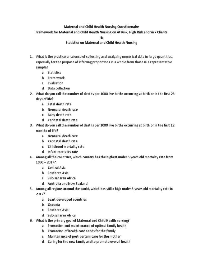 Maternal and Child Health Nursing Questionnaire | PDF | Infant ...