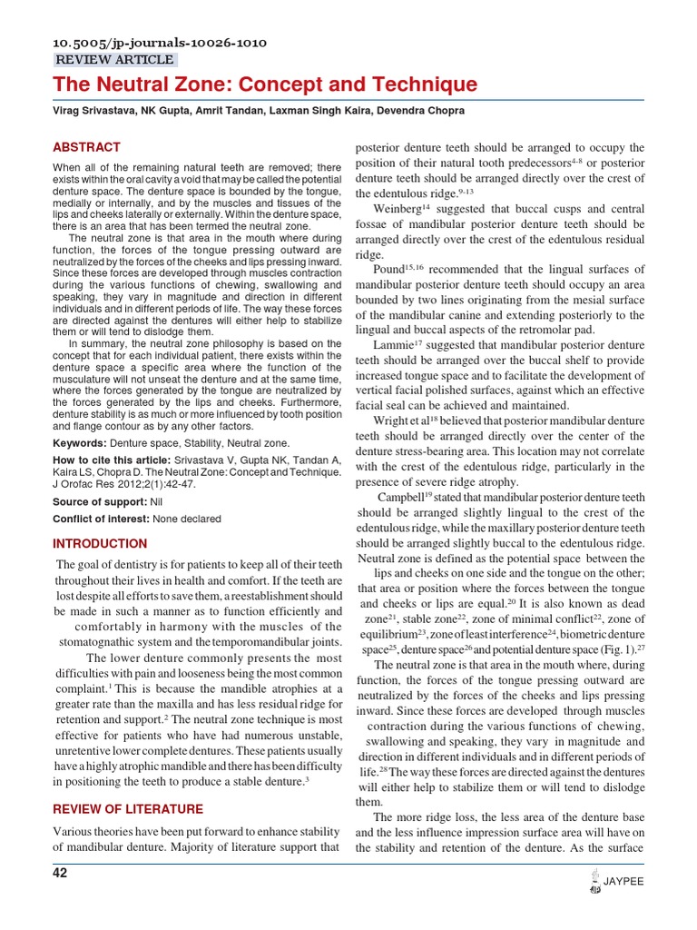 The Neutral Zone: Concept and Technique: 10.5005/jp-Journals-10026-1010 ...