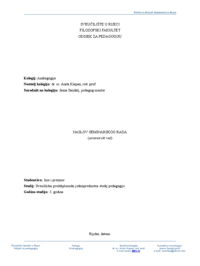 Upute Za Pisanje Seminara | PDF