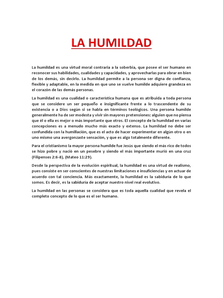 Concepto y valor de la humildad | PDF | Conceptos psicologicos ...