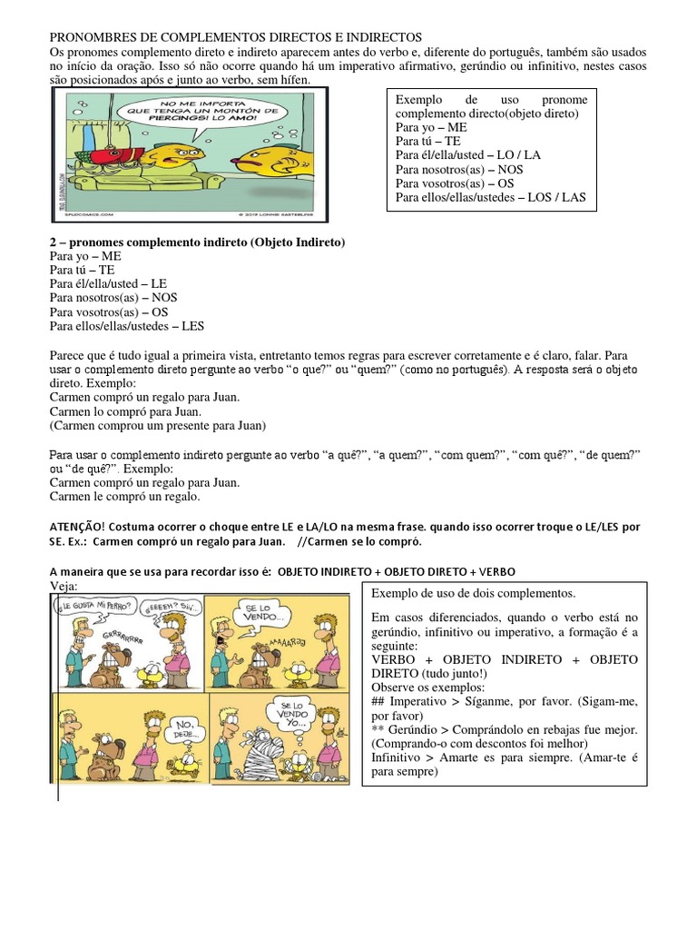 Pronombre de Complemento Directo e Indirecto | PDF | Objeto (gramática ...