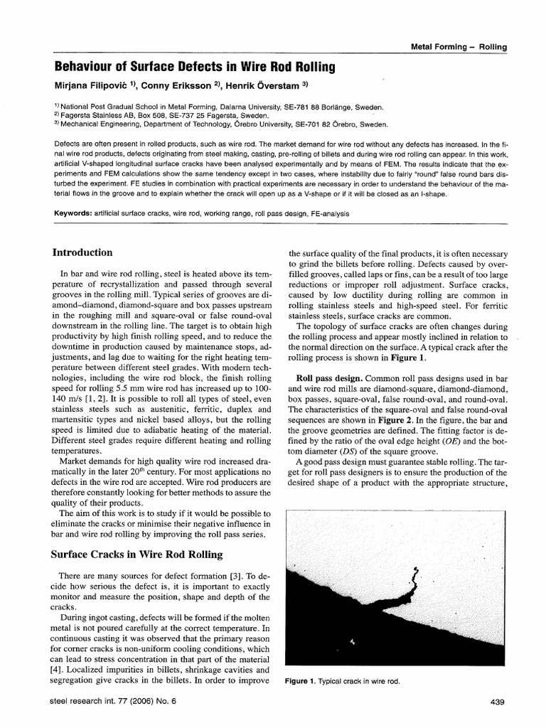 Behaviour of Surface Defects in Wire Rod Rolling PDF | PDF