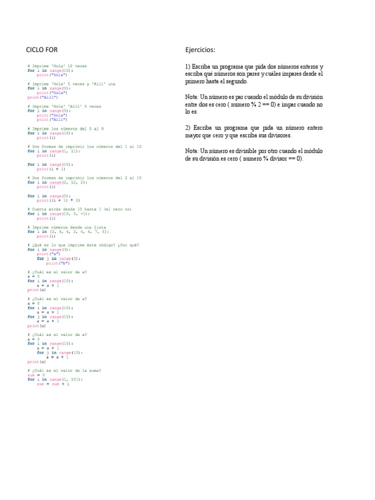 Ejercicios de Ciclo For en Programación | PDF | Métodos y materiales de ...