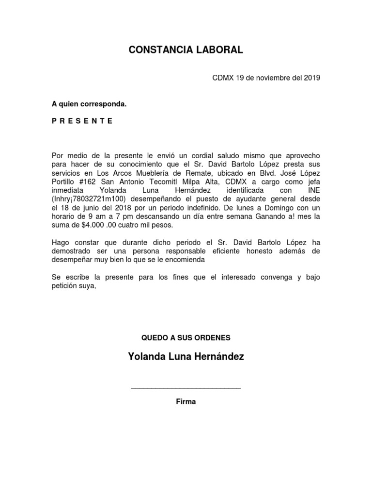 Constancia Laboral de David Bartolo López | PDF | Agitación | Violencia