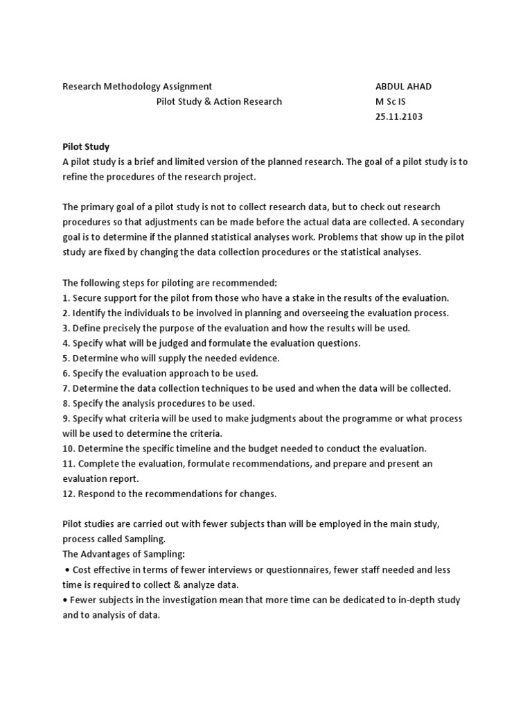 Pilot Study and Action Research | PDF | Action Research | Data Analysis