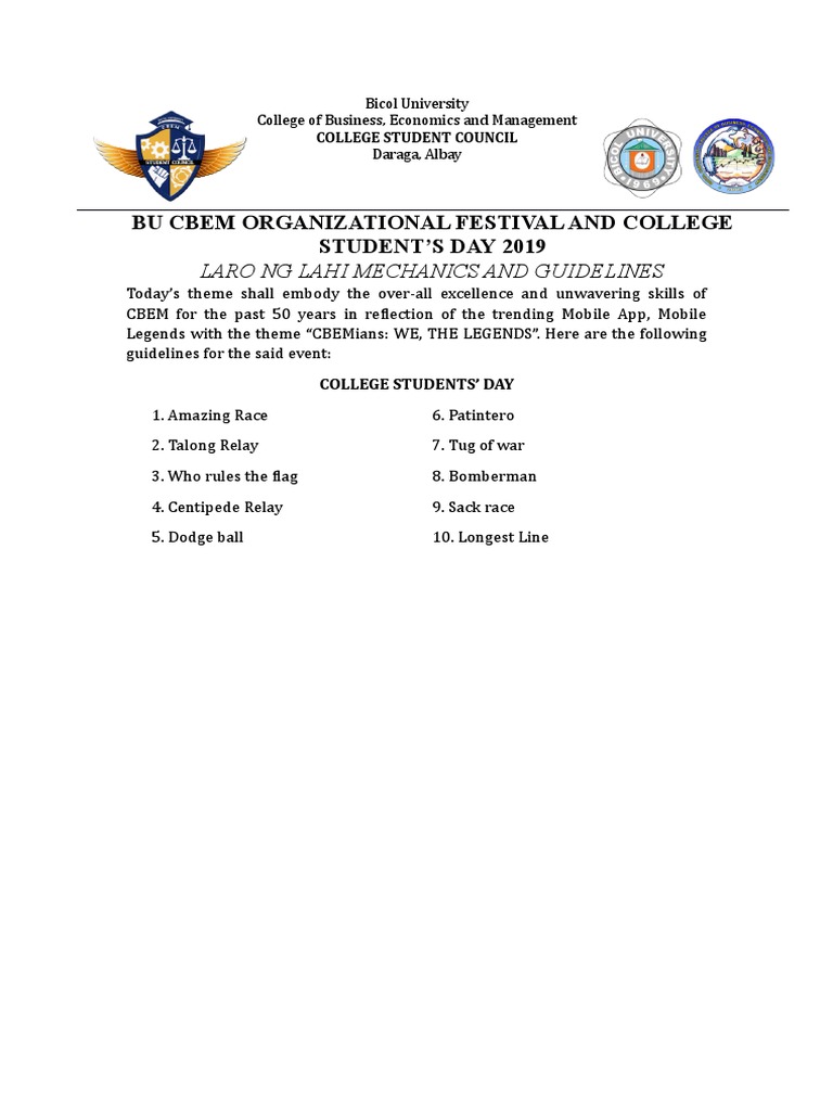 Guidelines and Mechanics for the BU CBEM College Student Council's ...