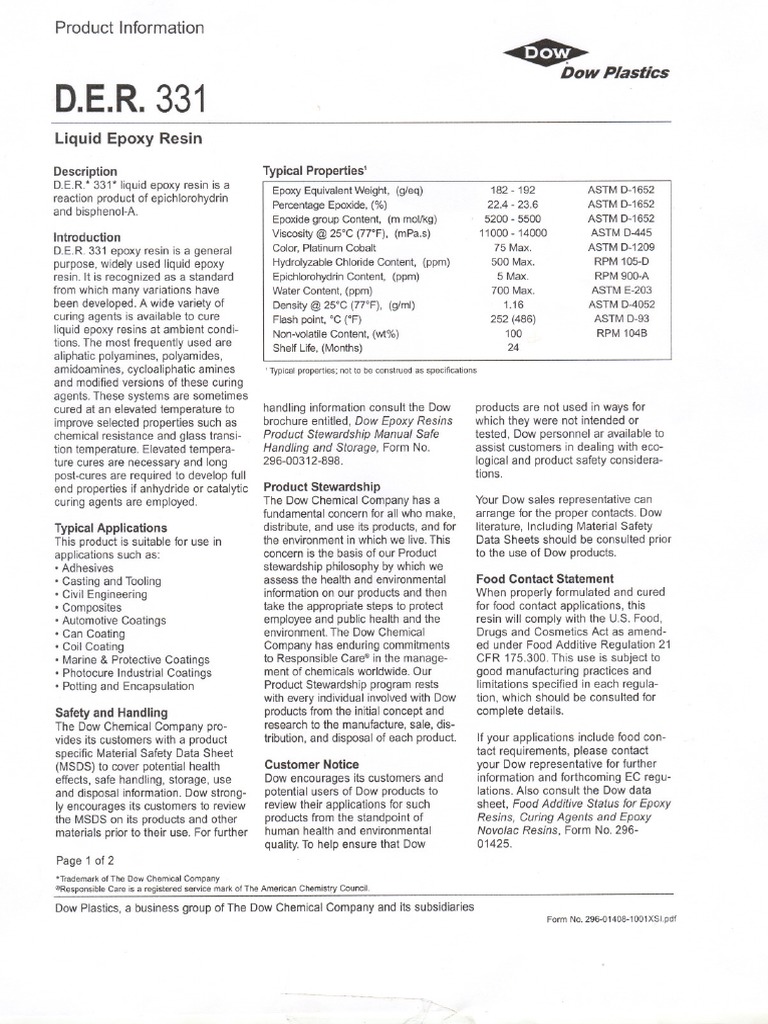 Der 331 | PDF | Epoxy | Chemistry