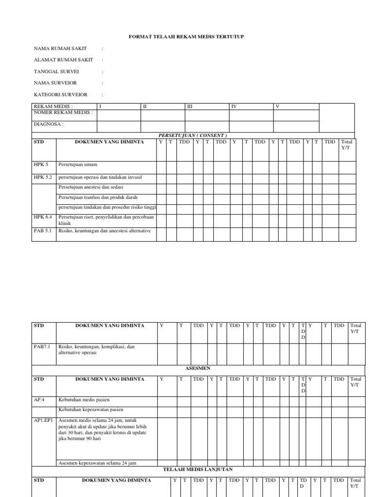 Format Telaah Rekam Medis Tertutup 2019 | PDF