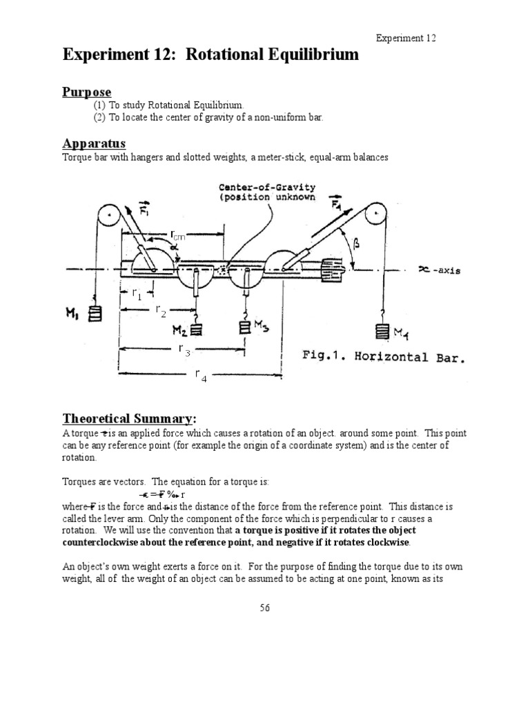 Rotational Equilibrium Experiment Guide | PDF | Center Of Mass | Force